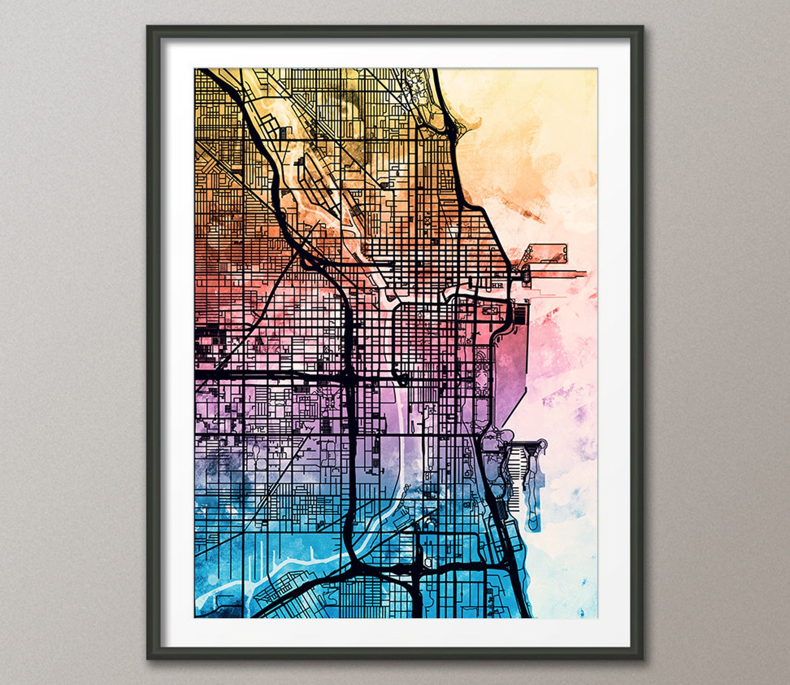 Chicago Map Chicago Illinois City Street Map Art Print - Etsy
