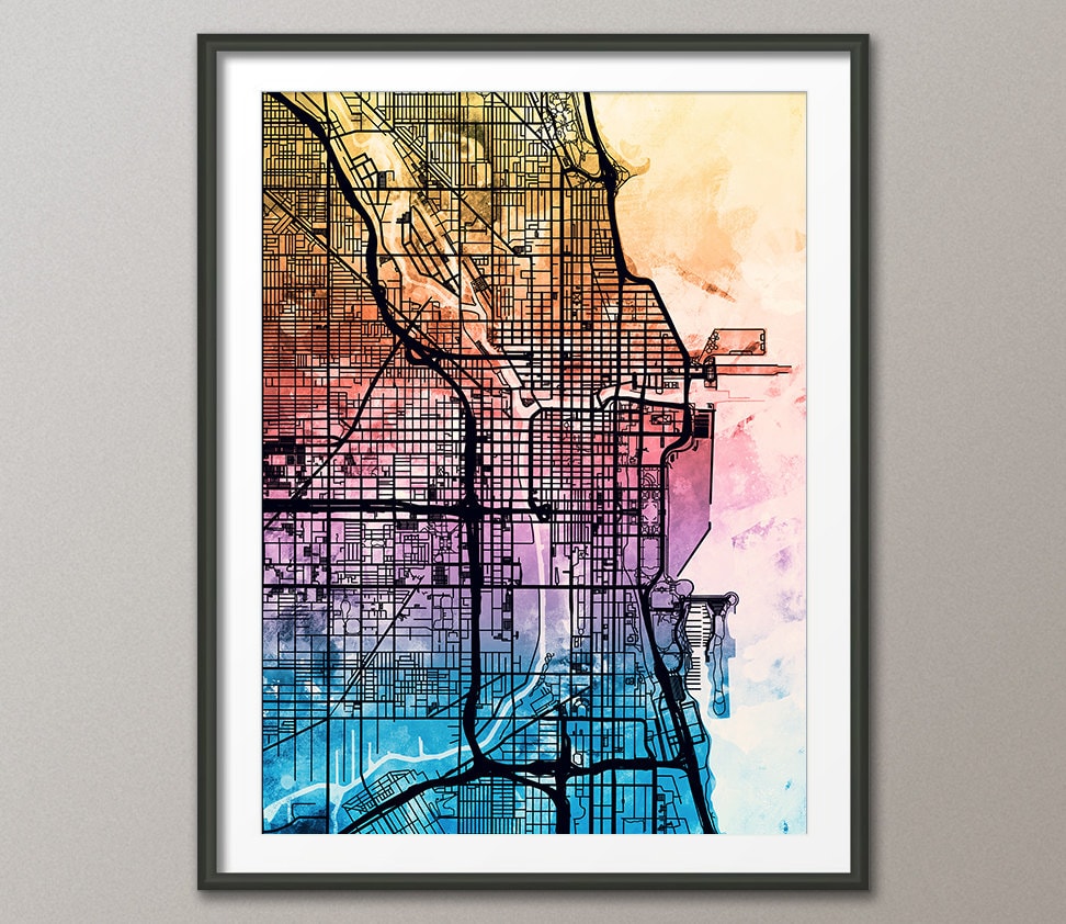 Chicago Map Chicago Illinois City Street Map Art Print | Etsy