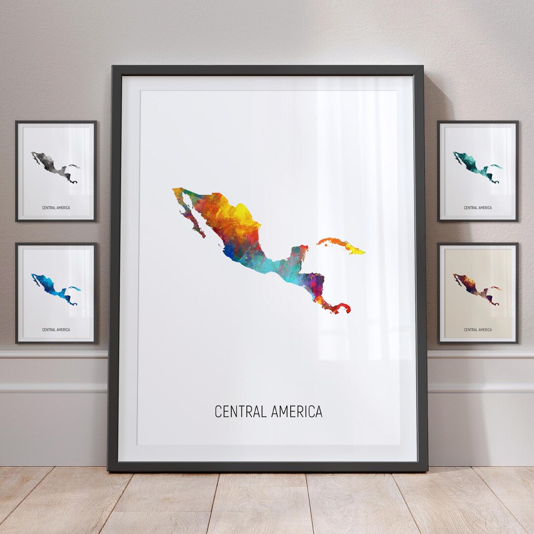 Central America Map, Watercolour Painting Art Print Poster MX (10978 ...