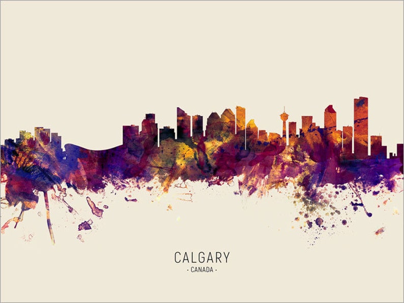 Calgary Skyline Canada Cityscape Painting Art Print Poster LS - Etsy