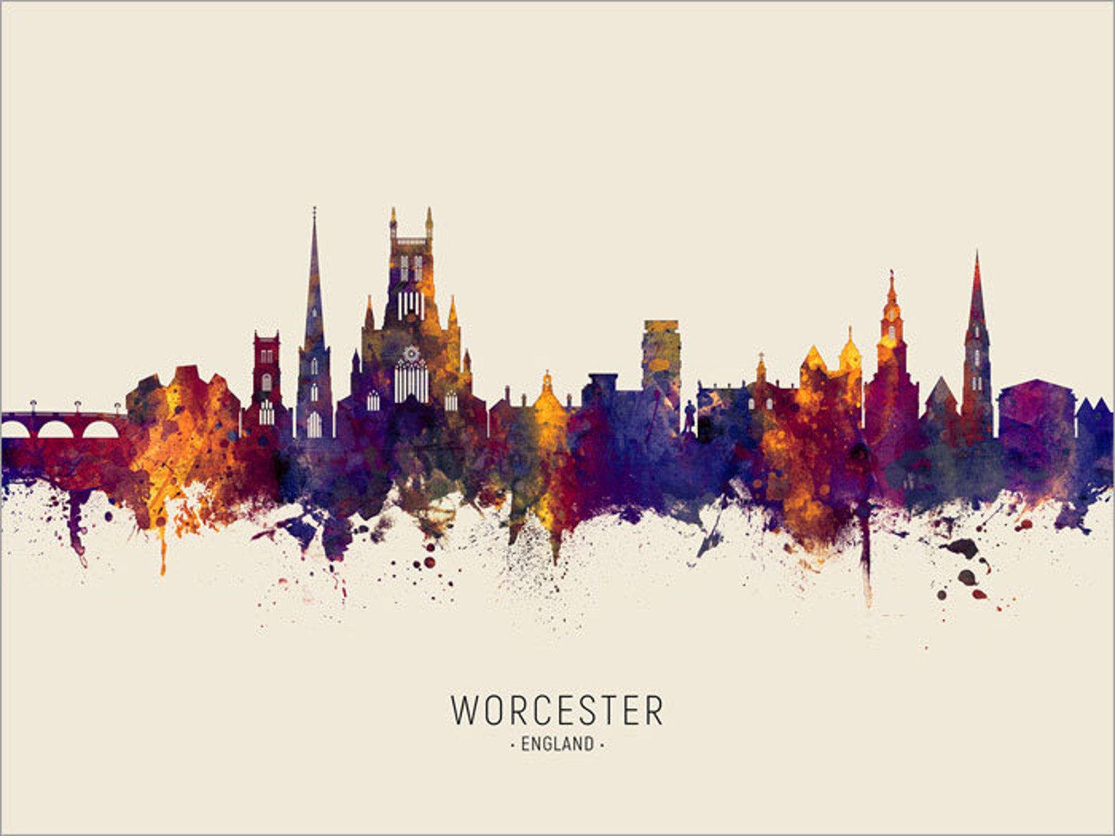 Worcester Skyline England Cityscape Painting Art Print Poster - Etsy UK