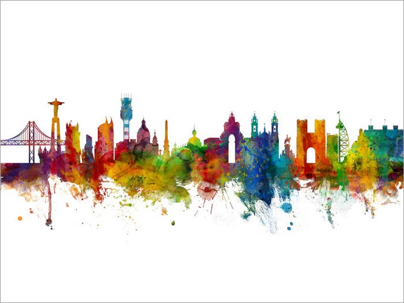 Lisbon Skyline Portugal Cityscape Painting Art Print Poster - Etsy UK