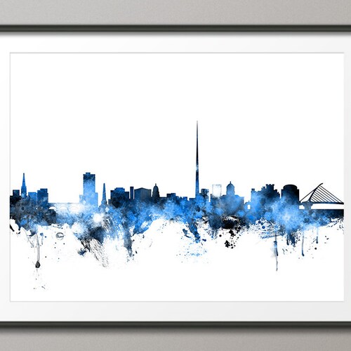 Dublin Skyline Ireland Cityscape Art Poster Print Blue Red - Etsy