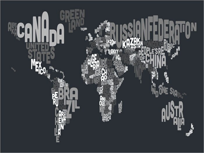 Typographic Text Map of the World Map Art Print 890 - Etsy UK