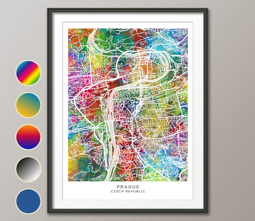 Prague Map, Czech Republic City Map, Watercolour Art Print Poster ...