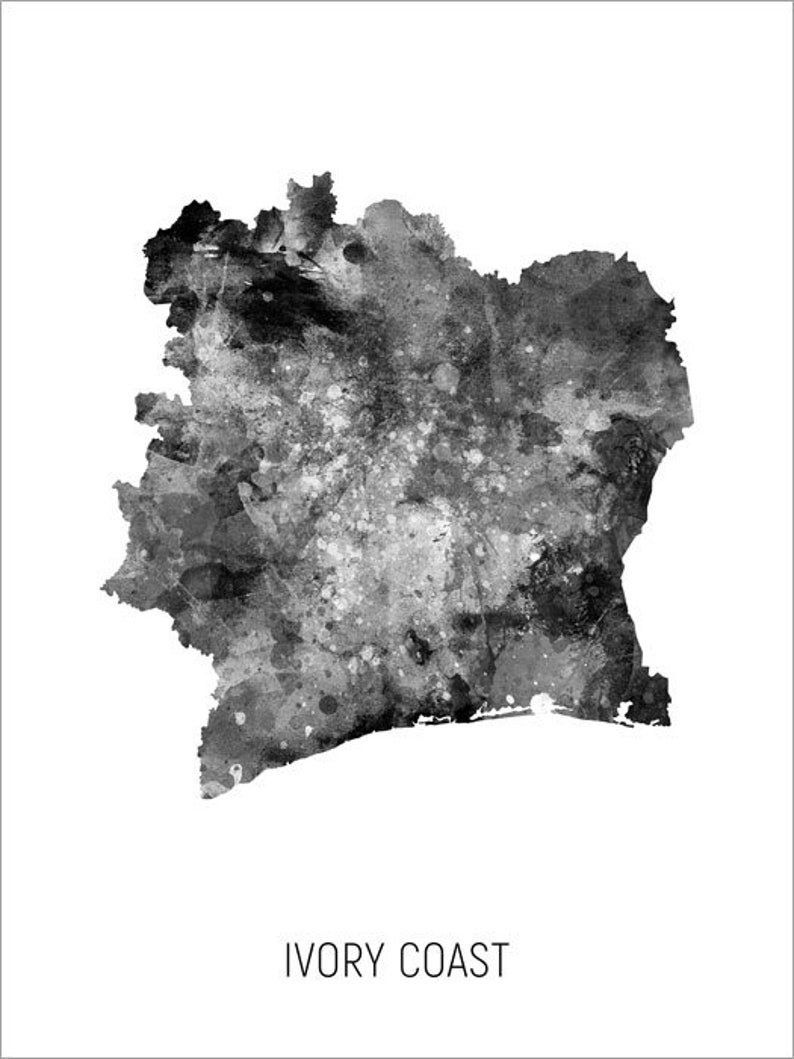 Ivory Coast Map Watercolour Art Print Poster Colour Black - Etsy