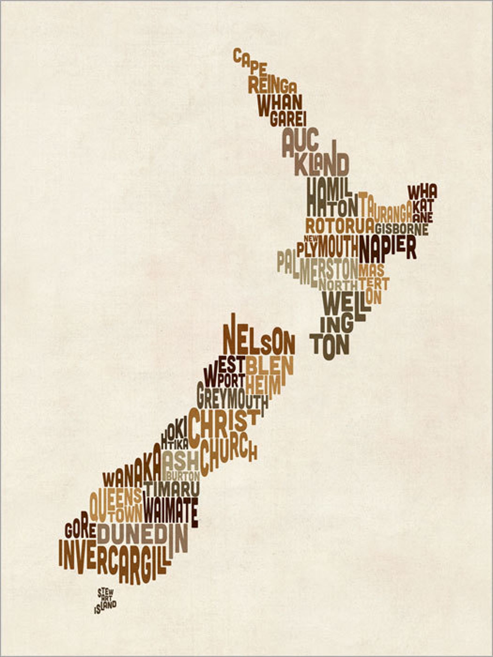 New Zealand Typography Text Map Art Print 1479 - Etsy