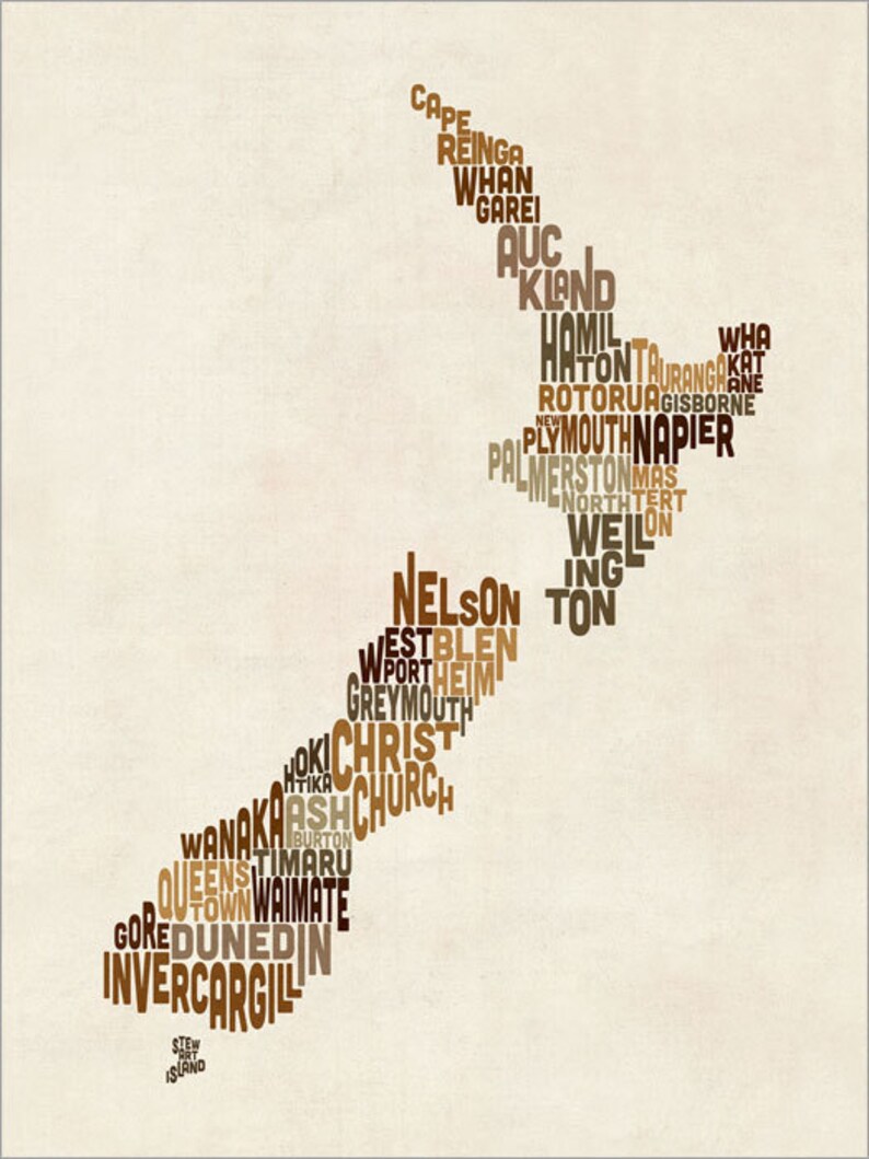 New Zealand Typography Text Map Art Print 1479 - Etsy