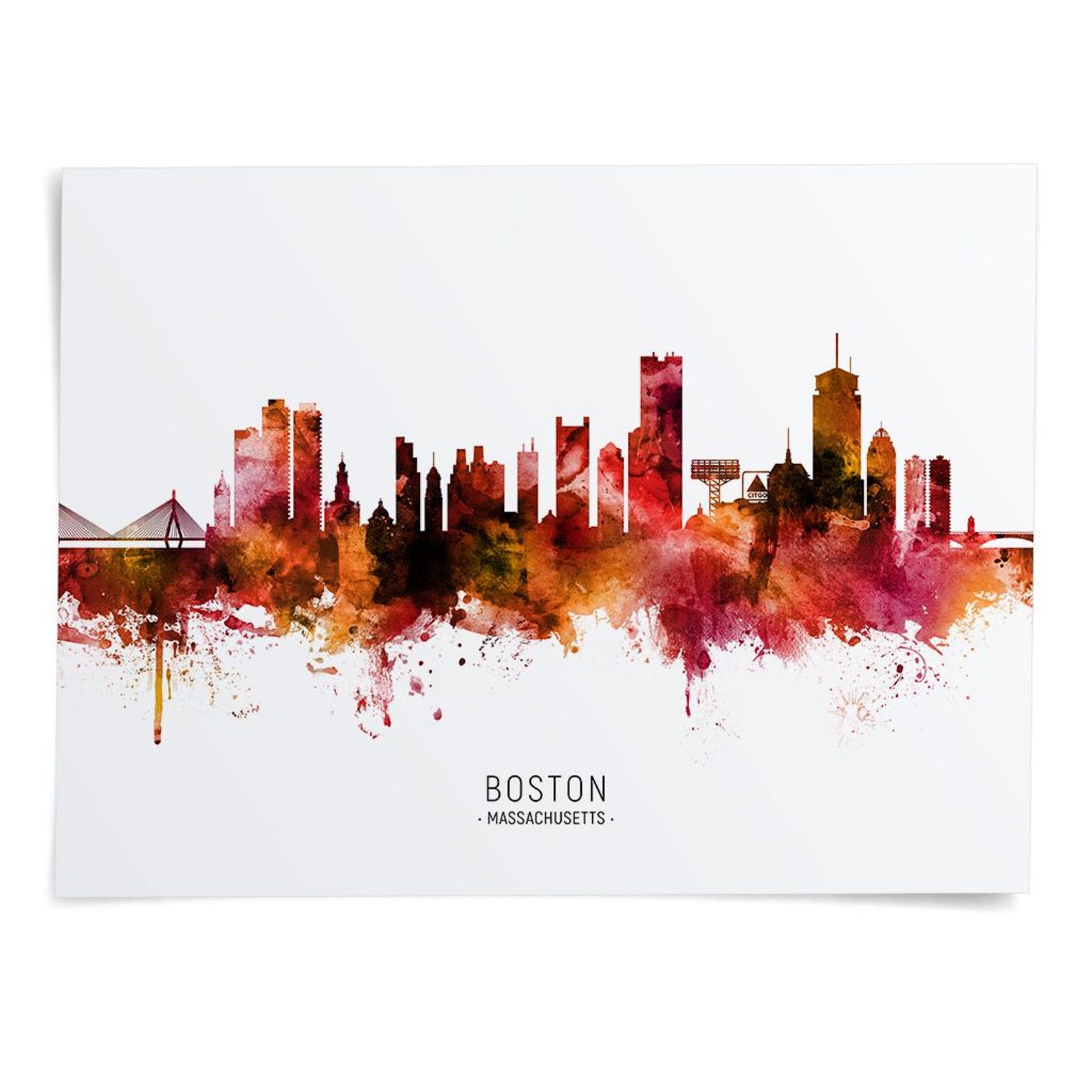 Boston Skyline Massachusetts, Cityscape Painting Art Print Poster CX ...