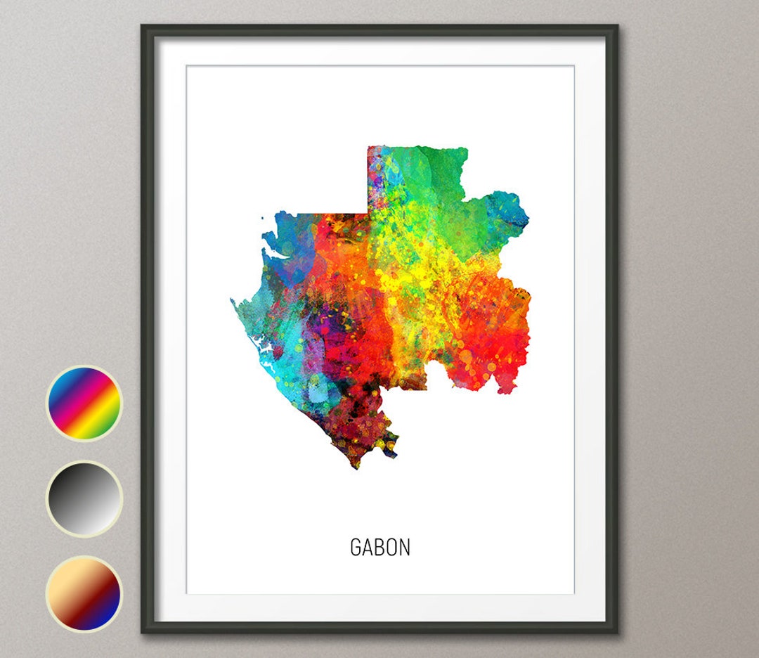 Gabon Map Watercolour Art Print Poster Colour Black White - Etsy