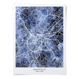 Mapa de Sheffield, mapa de la ciudad de Inglaterra, póster impreso en ...