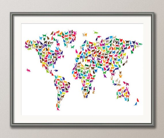 Cats Map of the World Map Art Print 181 - Etsy