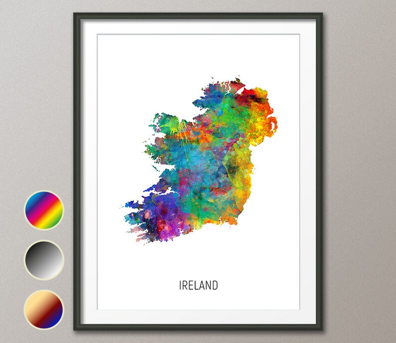 Ireland Map Watercolour Art Print Poster Colour Black | Etsy