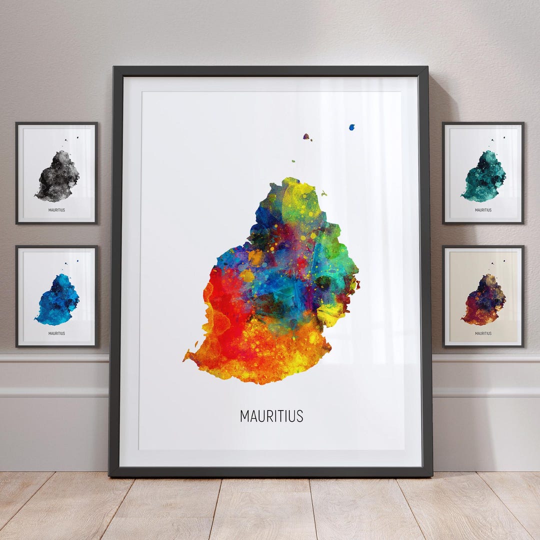 Mauritius Map, Watercolour Painting Art Print Poster, Portrait - MX ...