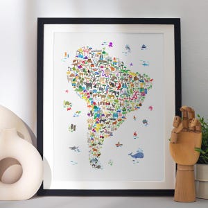 Animal Map of South America, Map for Children and Kids, Art Print ...