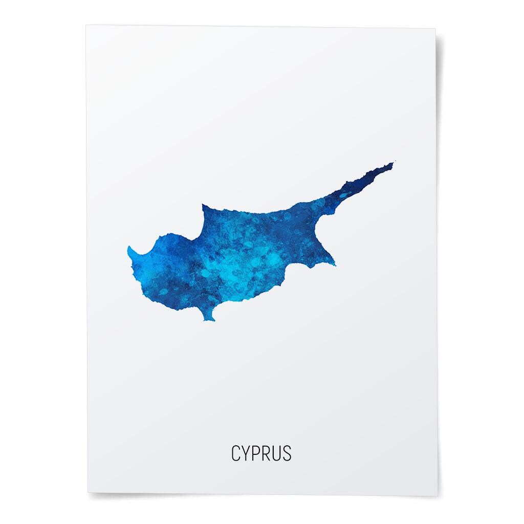 Cyprus Map, Watercolour Painting Art Print Poster, Portrait - MX (10812 ...