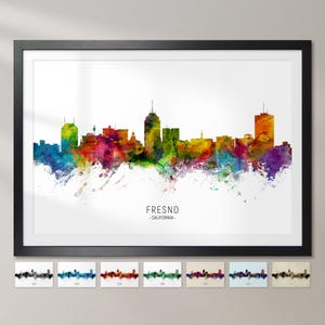 Fresno Skyline California, Cityscape Painting Art Print Poster CX (6735 ...