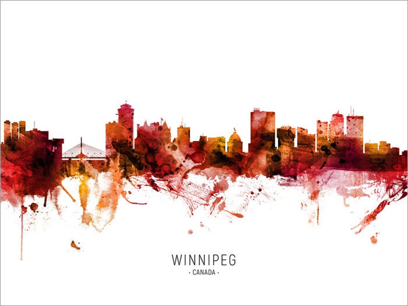 Winnipeg Skyline Canada Cityscape Art Poster Print Blue Red | Etsy