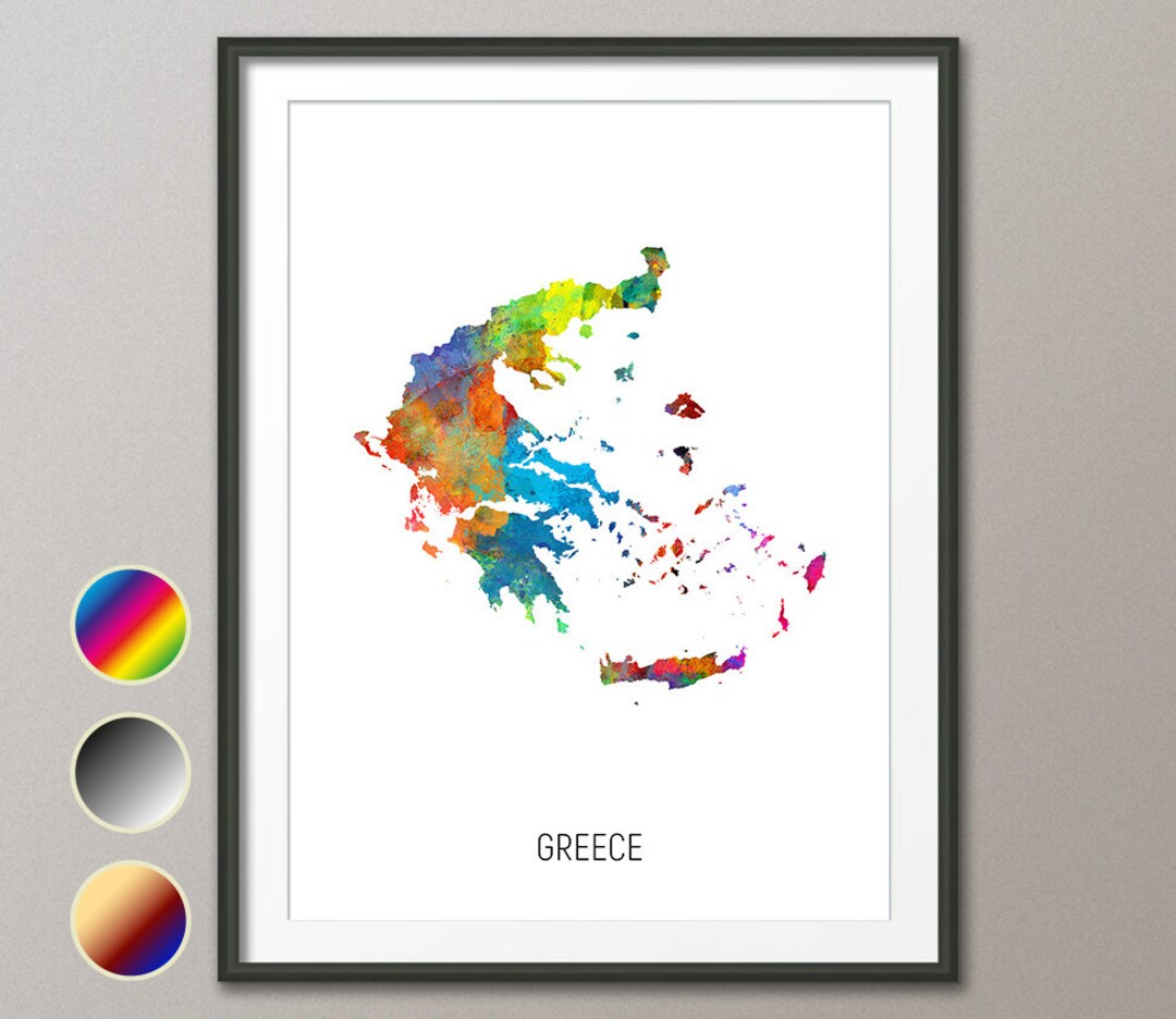 Greece Map Watercolour Art Print Poster Colour Black White - Etsy