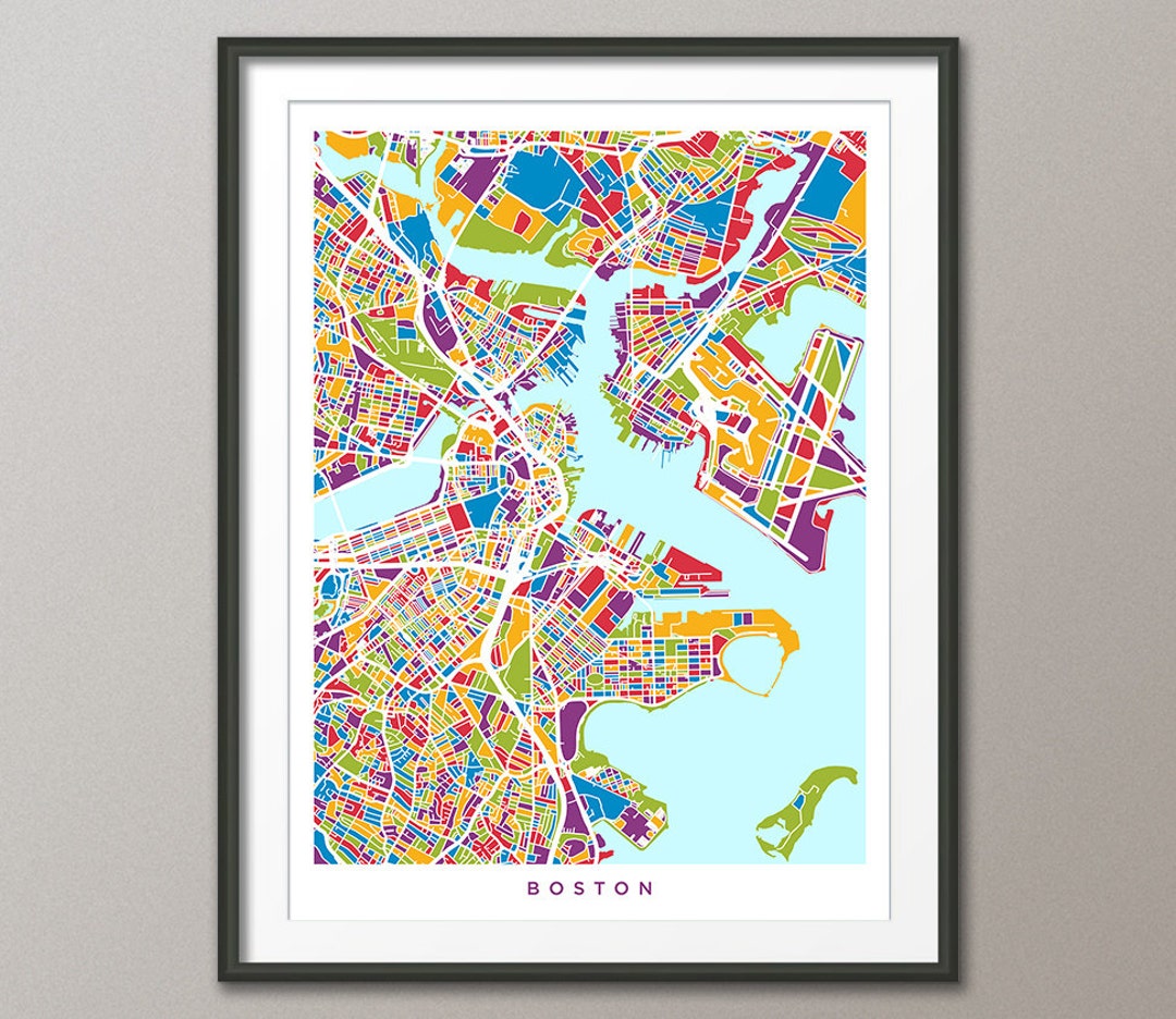 Boston Map, Boston Massachusetts City Street Map, Art Print (1537) - Etsy