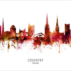 Coventry Skyline England Cityscape Art Poster Print Blue Red - Etsy