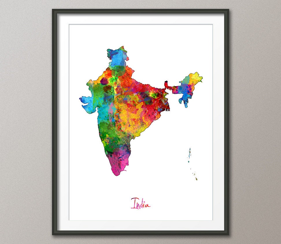 India Watercolor Map Art Print 1408 | Etsy