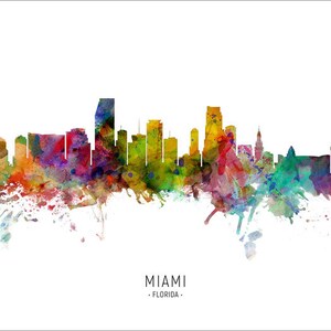 Miami Skyline Florida, Cityscape Painting Art Print Poster CX 6743 - Etsy