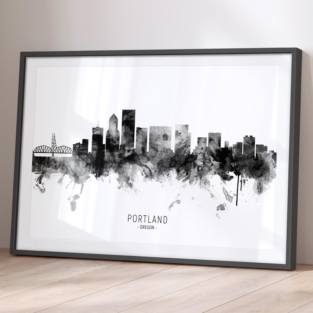Portland Skyline Oregon, Cityscape Painting Art Print Poster BX (11678 ...