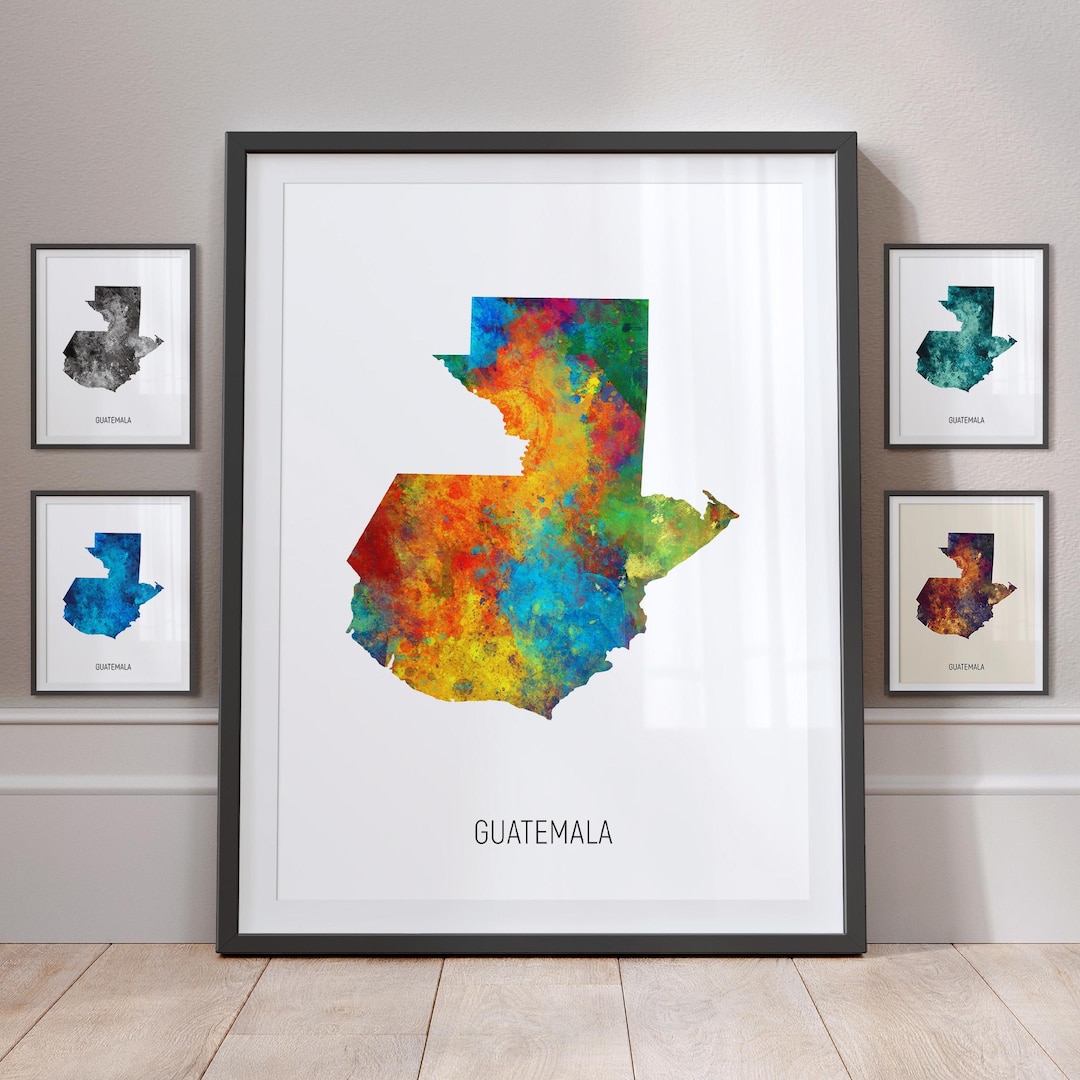 Guatemala Map, Watercolour Painting Art Print Poster, Portrait - MX ...