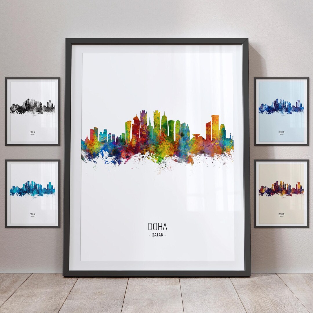 Doha Skyline, Doha Qatar Cityscape Art Print Poster Portrait PX (6396 ...