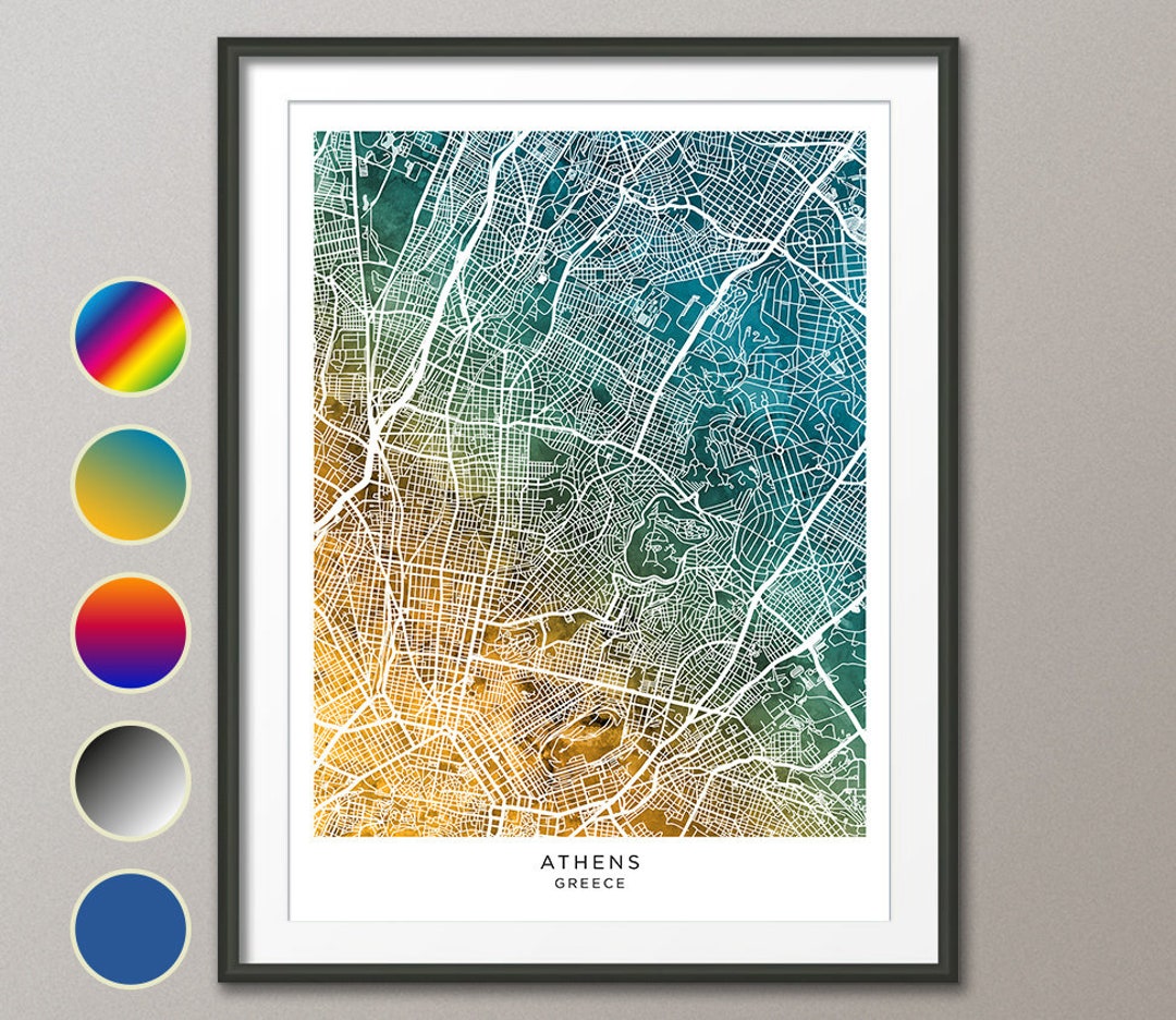 Athens Map, Greece City Map, Watercolour Art Print Poster (31256) - Etsy