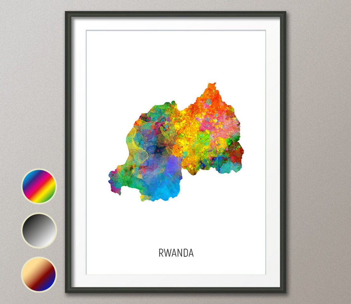 Rwanda Map Watercolour Art Print Poster Colour Black White | Etsy