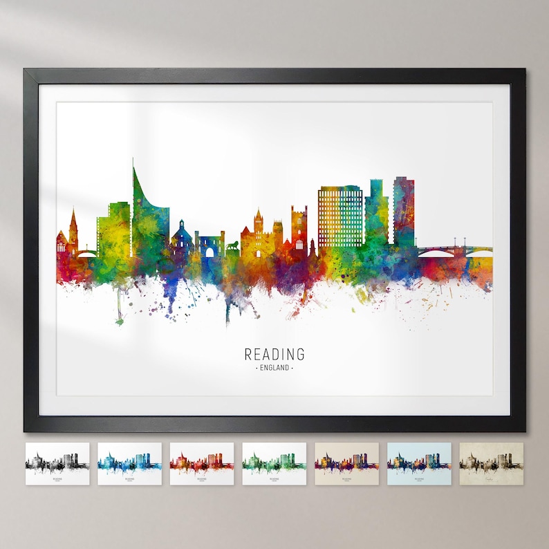 Reading Skyline England, Cityscape Painting Art Print Poster CX (12273 ...