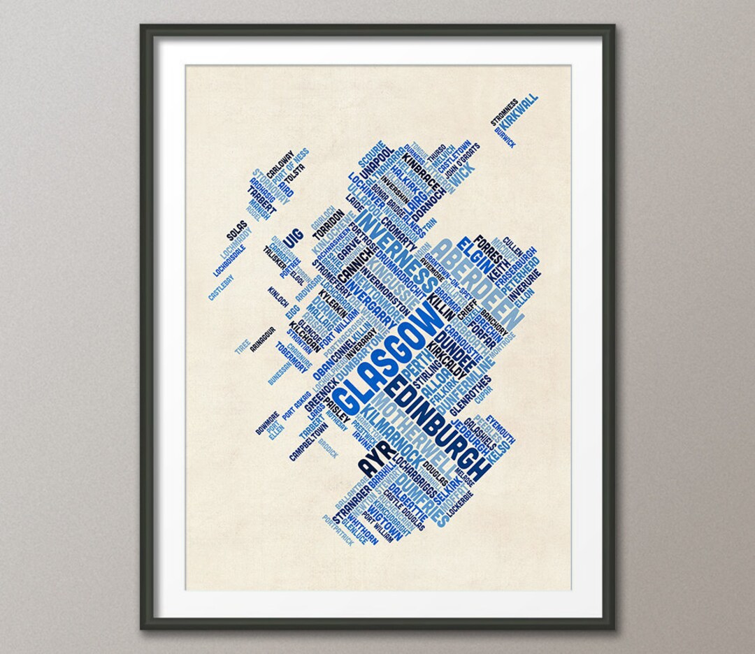 Scotland Typography Text Map Art Print 1487 - Etsy