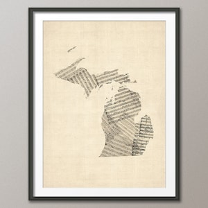 Michigan Map, Old Sheet Music Map of Michigan, USA, Art Print QX (1769 ...