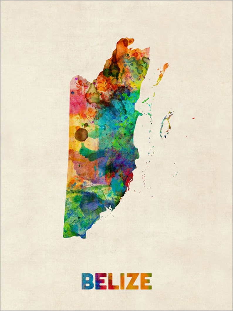 Belize Watercolor Map Art Print 1332 | Etsy
