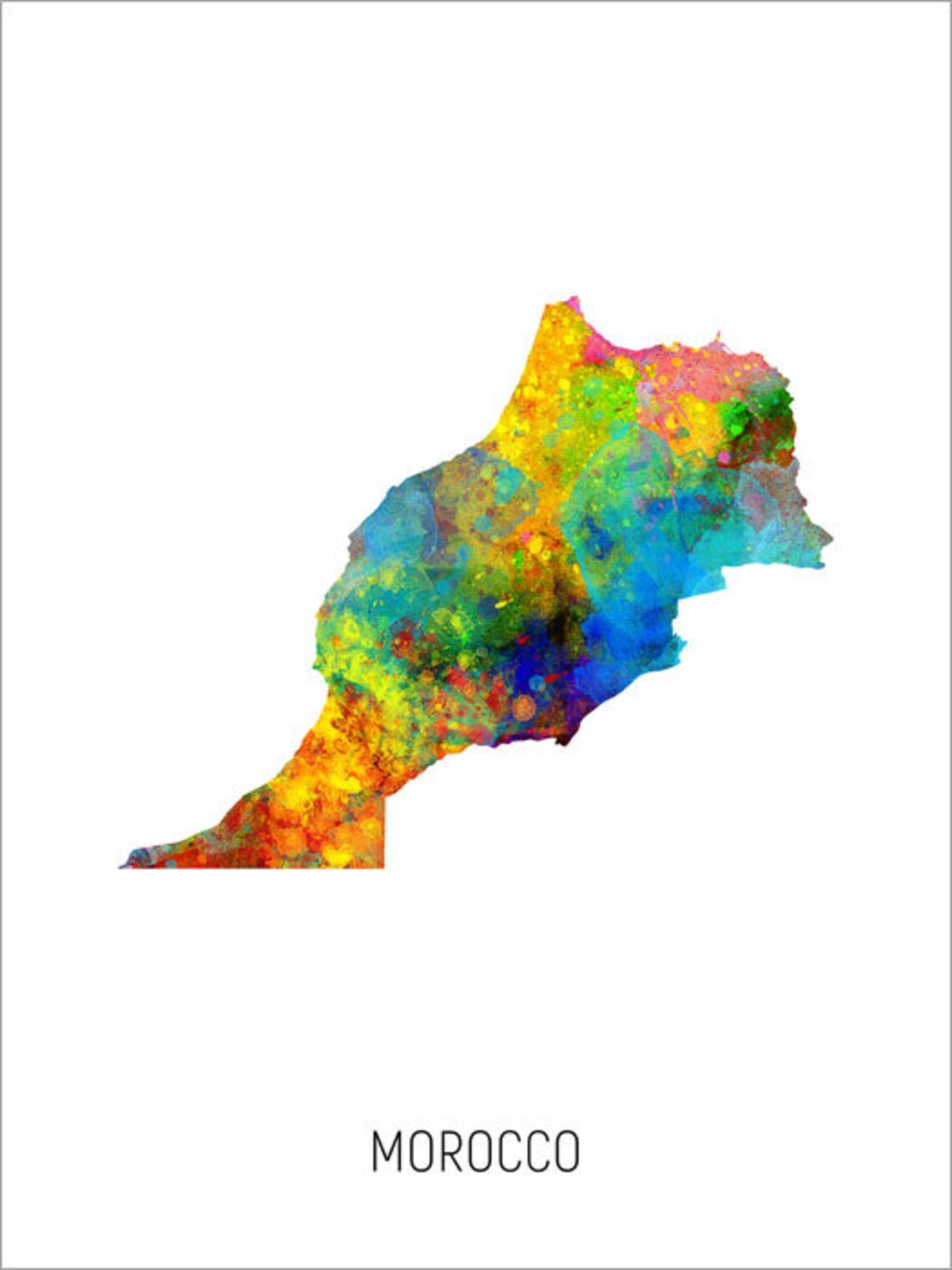 Morocco Map Watercolour Art Print Poster Colour Black | Etsy