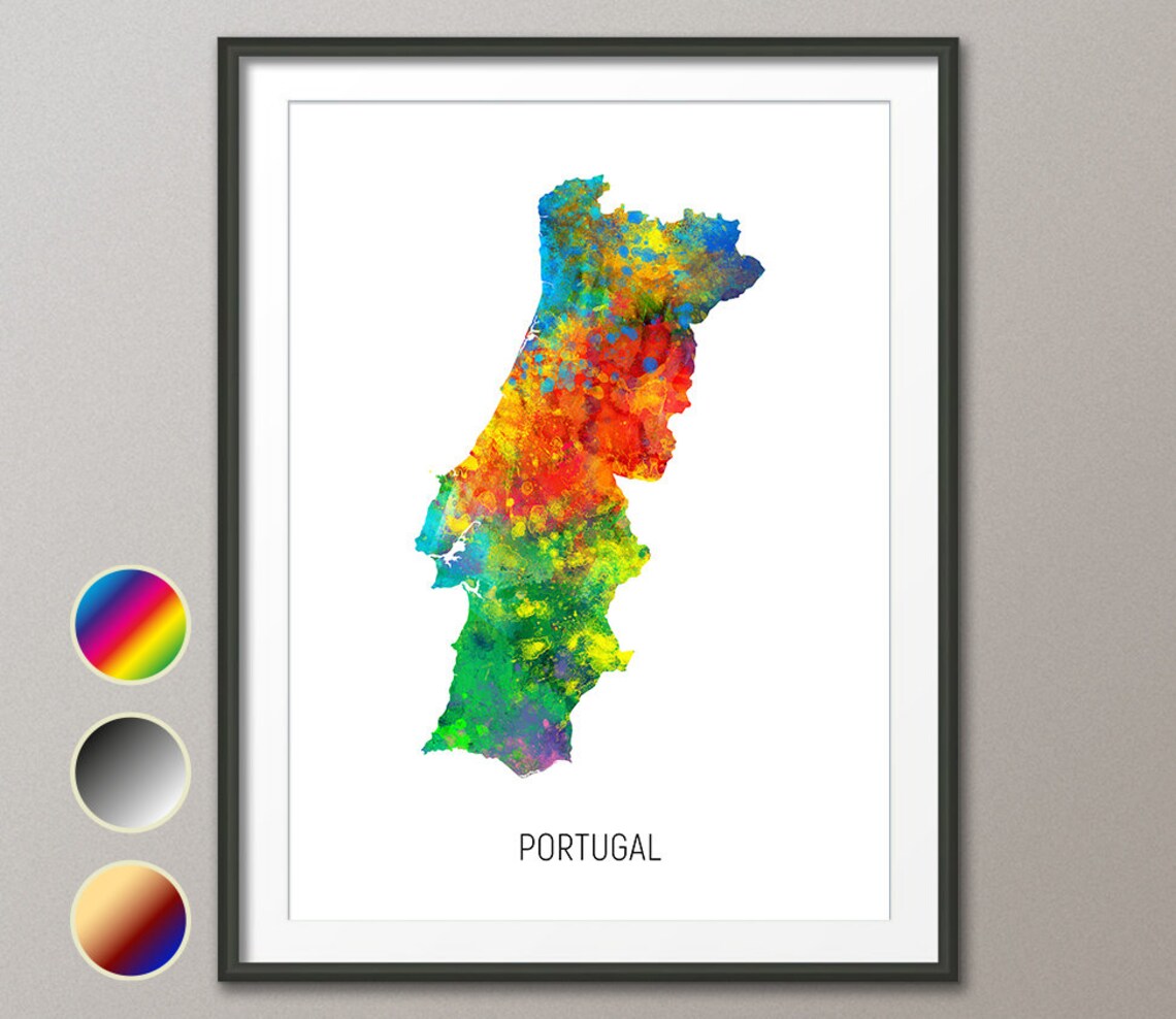 Portugal Map Watercolour Art Print Poster Colour Black - Etsy