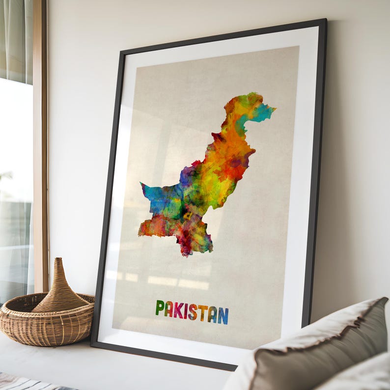 Pakistan Map, Watercolour Art Print Poster, Country Travel Wall Decor ...