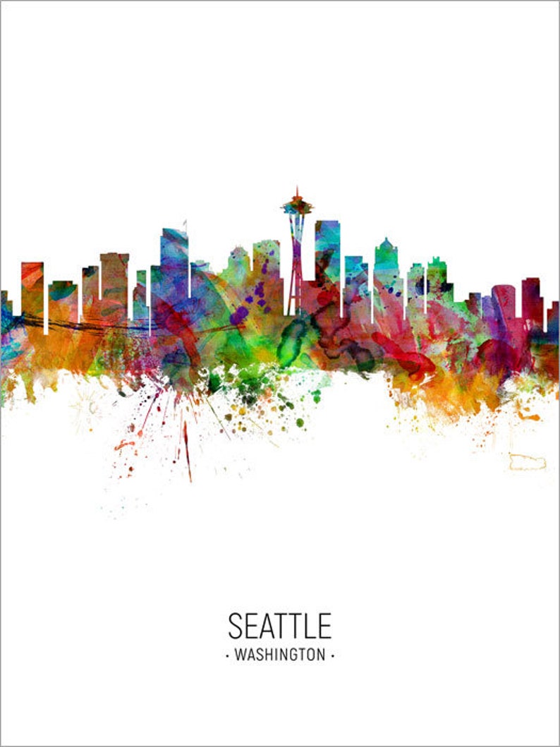 Seattle Skyline Seattle Washington Cityscape Art Print Poster | Etsy