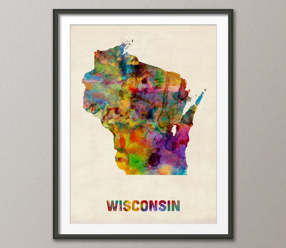 Wisconsin Watercolor Map USA, Art Print JX (379) - Etsy