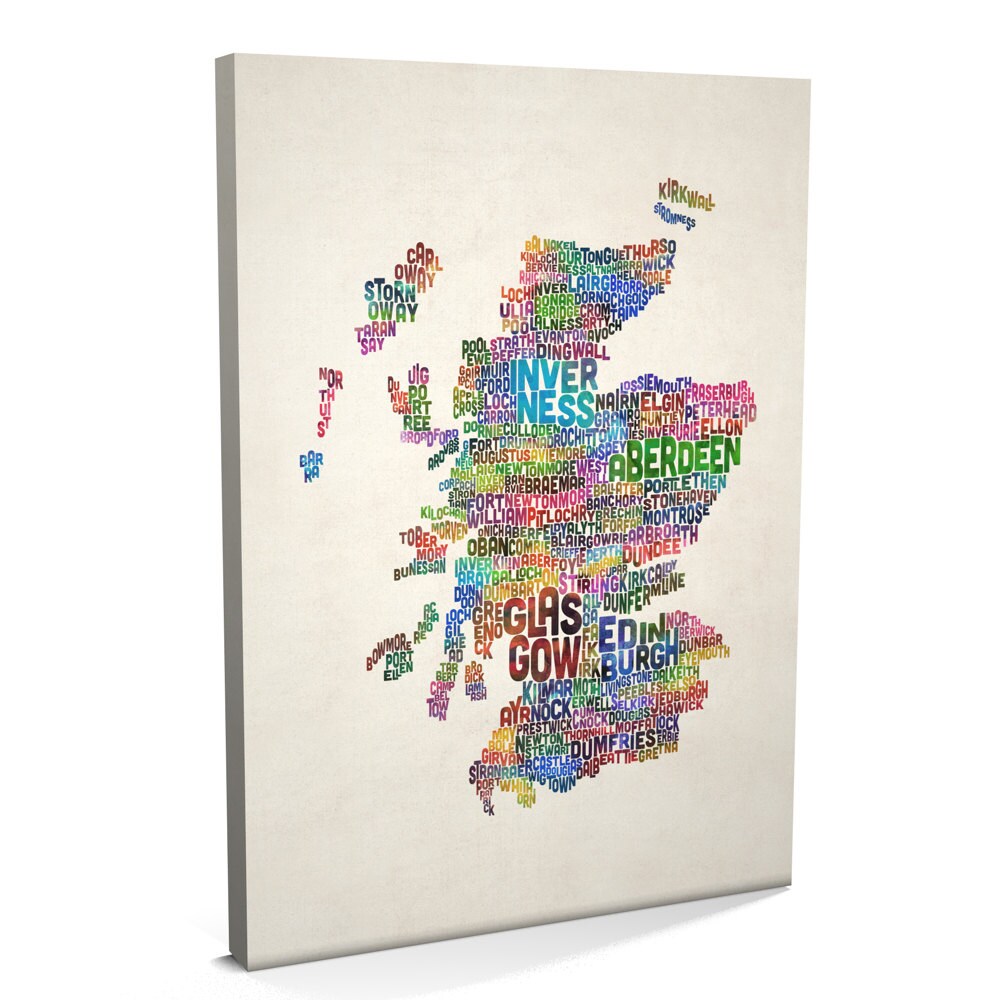 Scotland City Text Map Typography Map of Scotland Box Canvas - Etsy UK