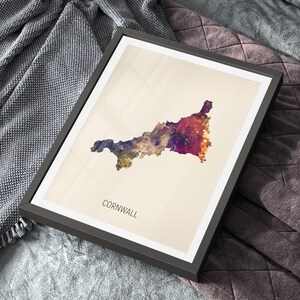 Cornwall Map, Watercolour Painting Art Print Poster, Portrait - MX ...