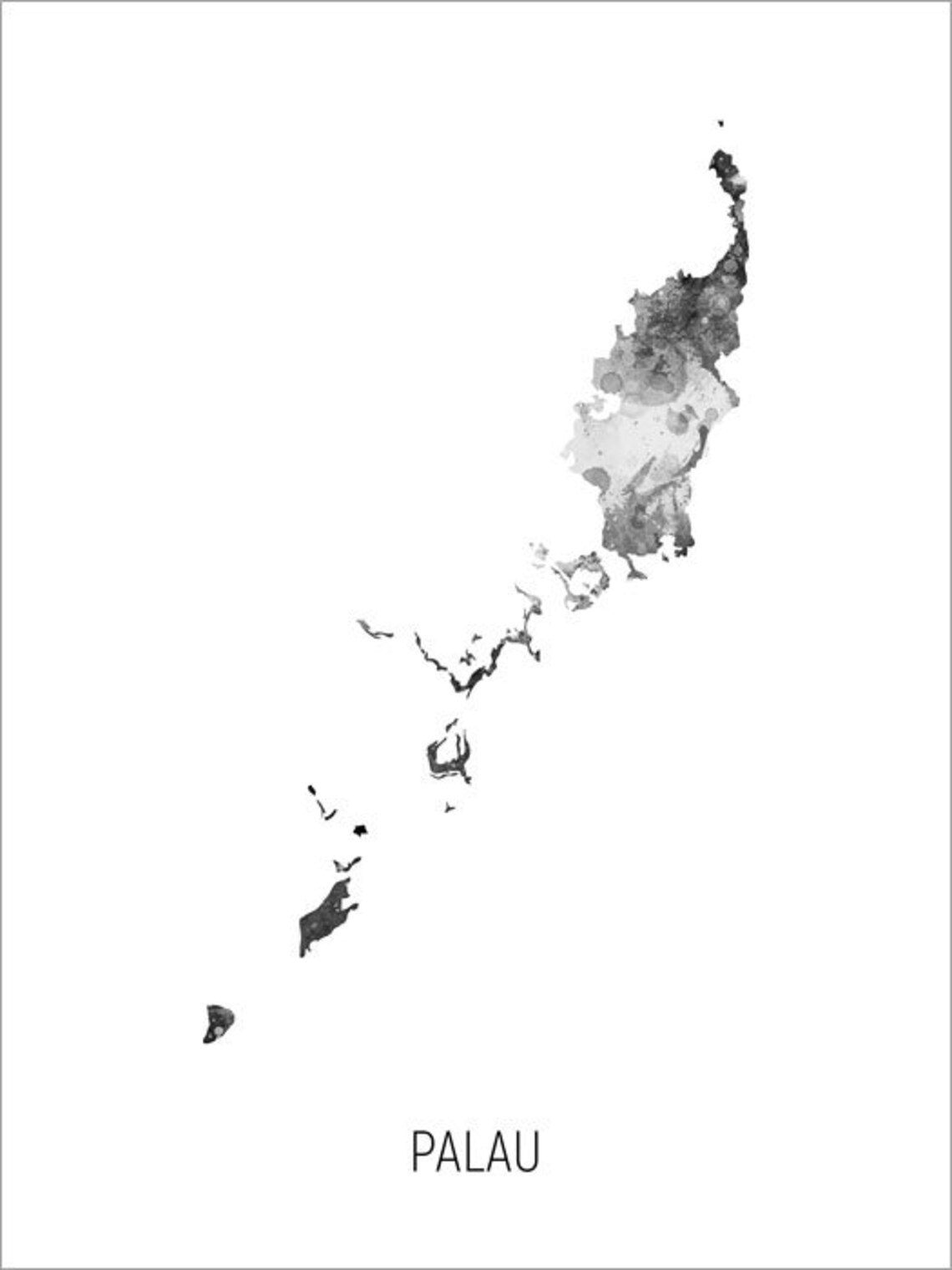 Palau Map Watercolour Art Print Poster Colour Black White - Etsy