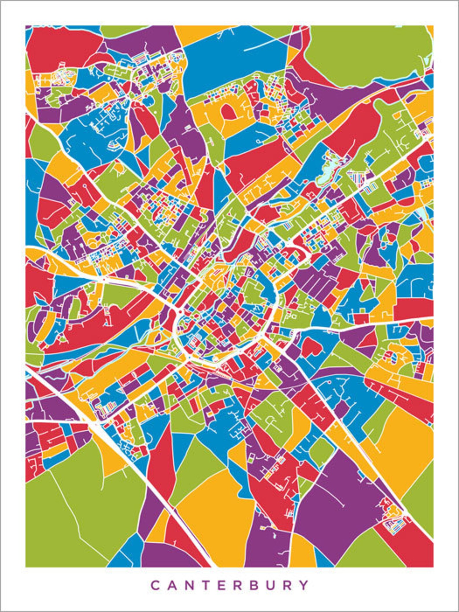 Canterbury Map, Canterbury Kent England City Street Map, Art Print ...