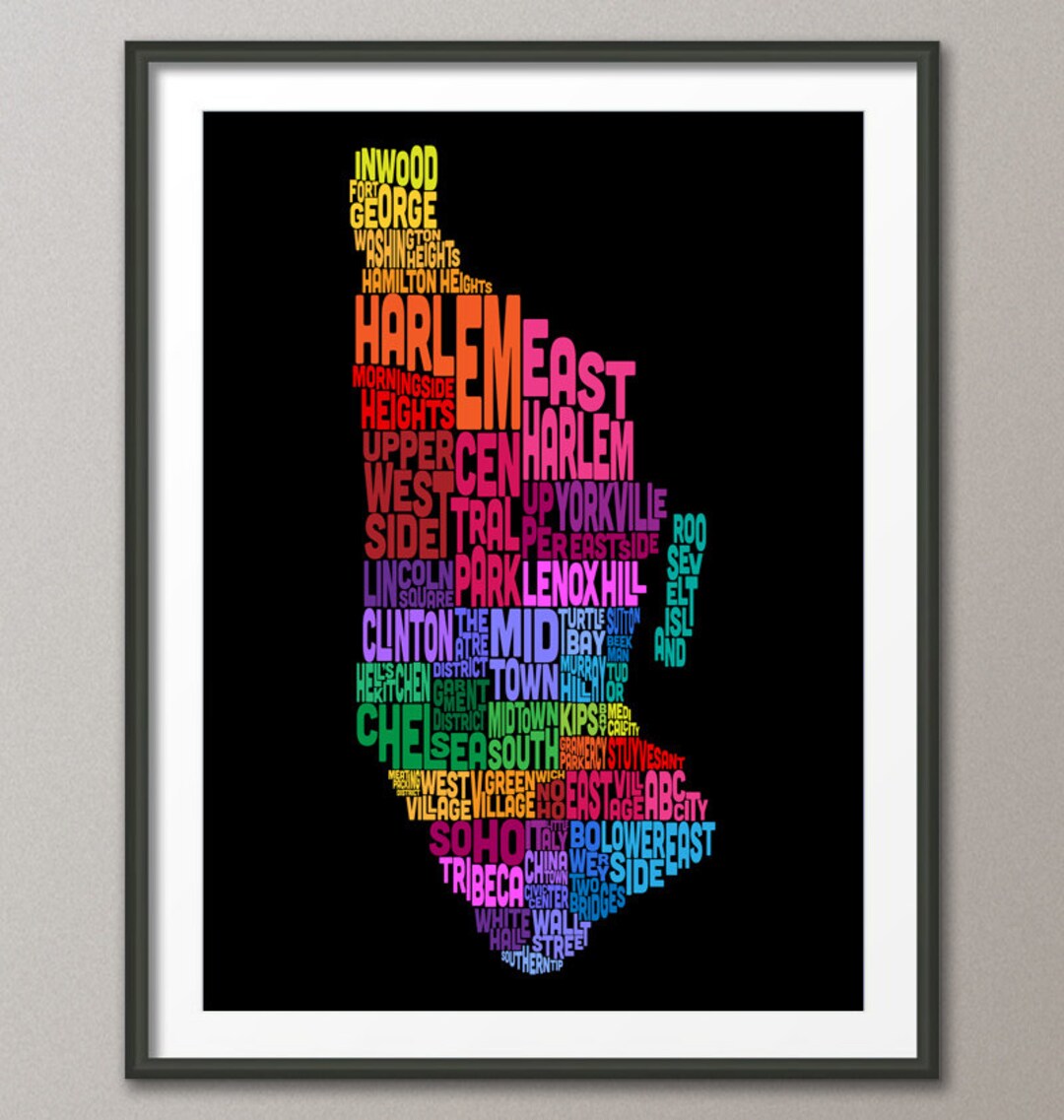 Manhattan New York Typography Text Map, Art Print (221) - Etsy