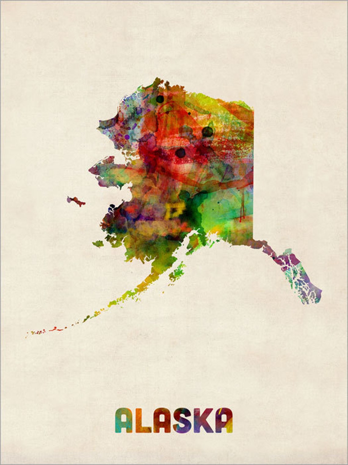 Alaska Watercolor Map USA Art Print 357 | Etsy