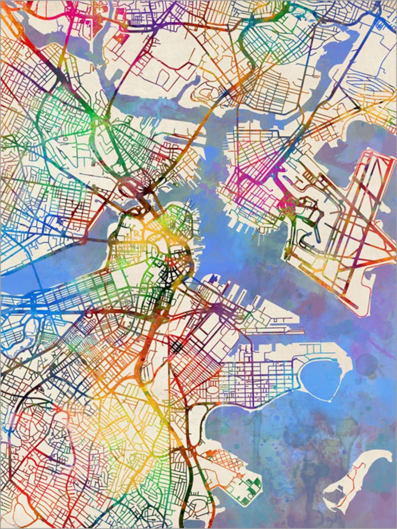 Boston Map Boston Massachusetts City Street Map Art Print - Etsy