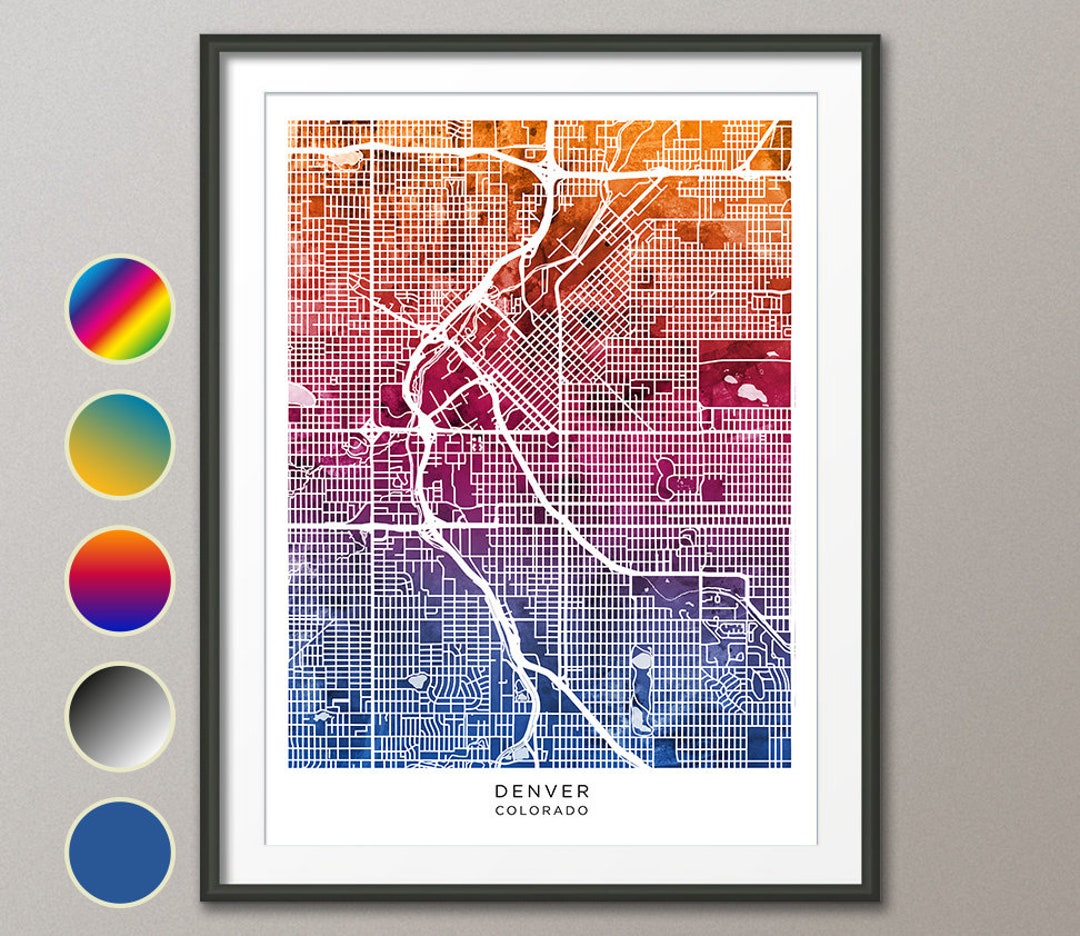 Denver Map, Colorado City Map, Watercolour Art Print Poster (31240) - Etsy