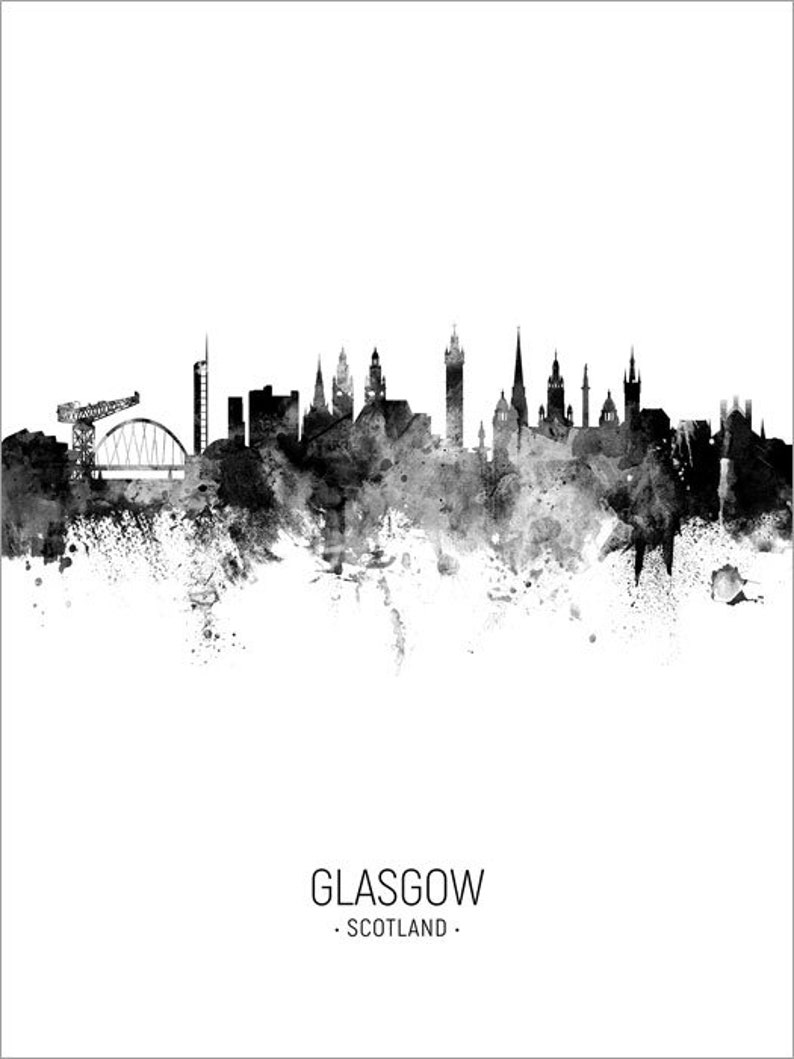 Glasgow Skyline Glasgow Scotland Cityscape Art Print Poster | Etsy